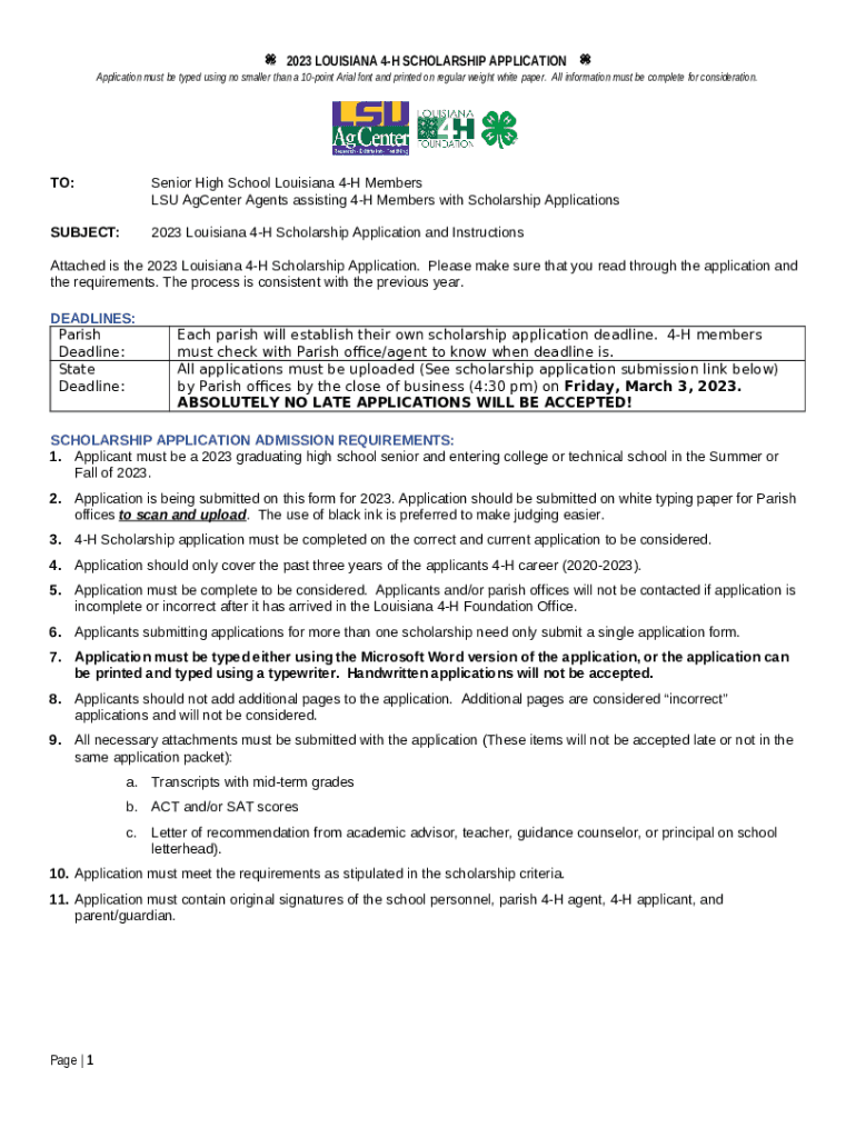 Senior High School Louisiana 4-H Members LSU ... Doc Template | pdfFiller