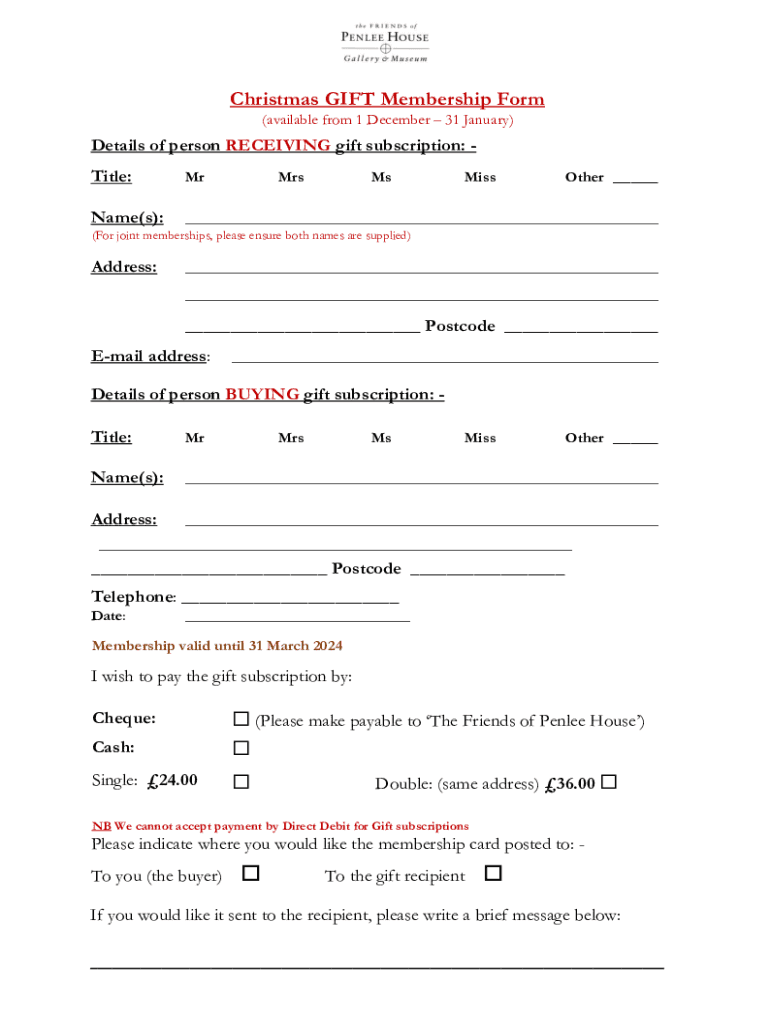Fillable Online Friends of Penlee House Gallery Gift Membership Form Fax Email Print - pdfFiller