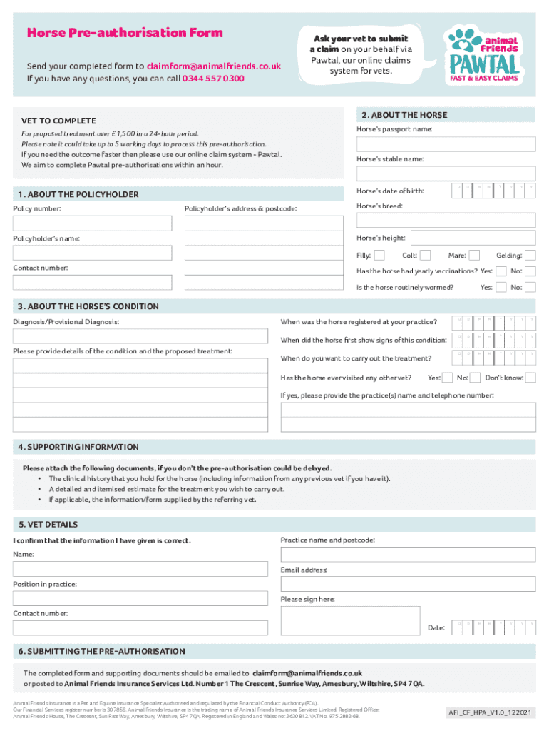 Fillable Online Horse Pre-authorisation Form Fax Email Print - pdfFiller