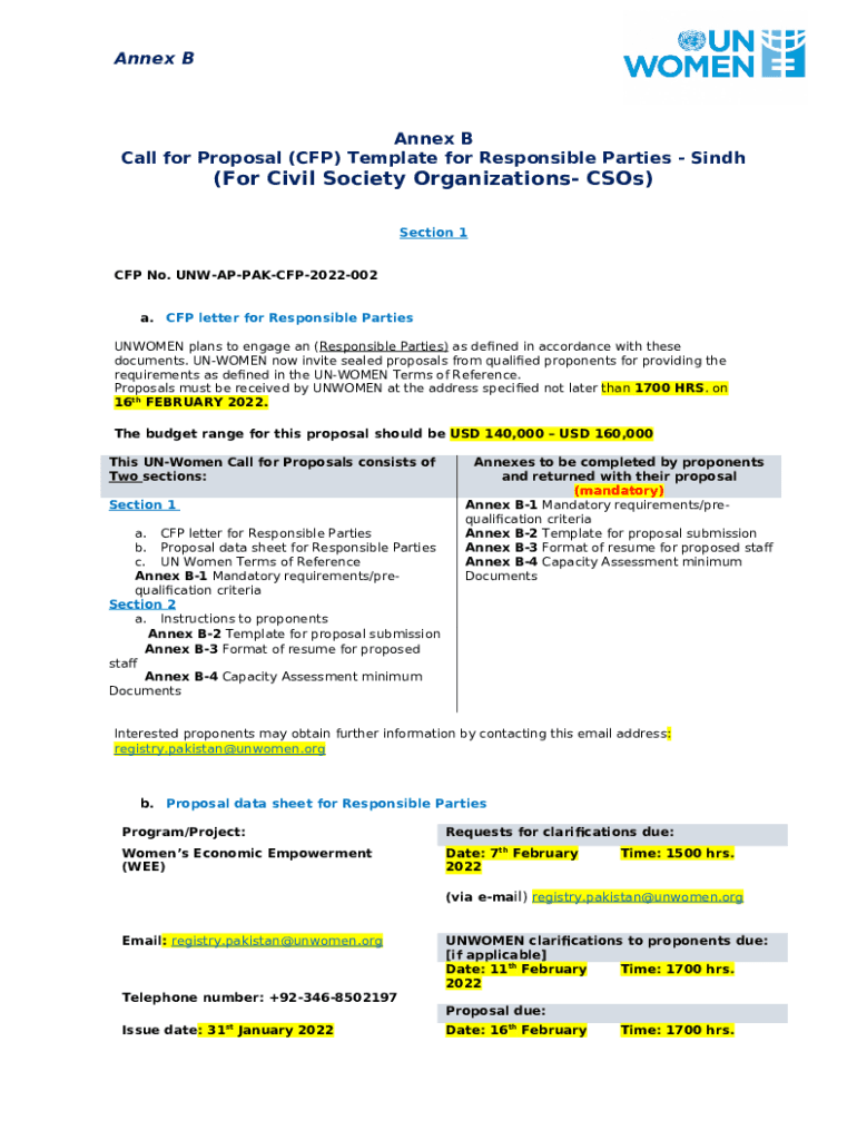 Annex B Call For Proposals (CFP) Template for ... Doc Template | pdfFiller