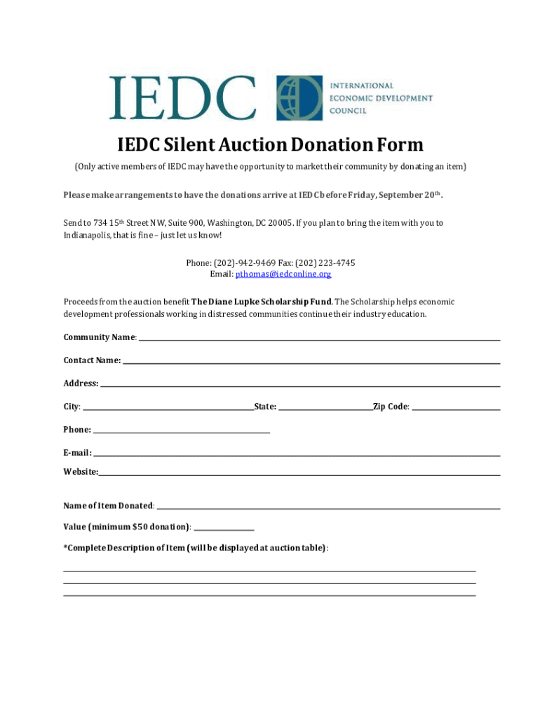 Fillable Online IEDC Silent Auction Donation Form Fax Email Print ...