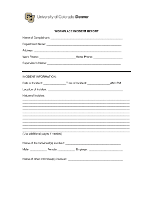 Fillable Online Workplace Incident Report Form Fax Email Print - pdfFiller