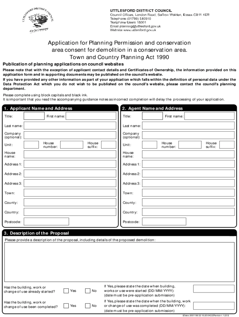 Fillable Online Application for conservation area consent for ...