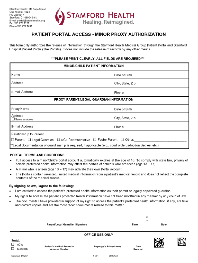 Fillable Online PATIENT PORTAL ACCESS - MINOR PROXY AUTHORIZATION.docx ...