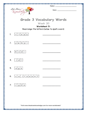 Fillable Online Grade 3 Vocabulary Worksheets Fax Email Print - pdfFiller