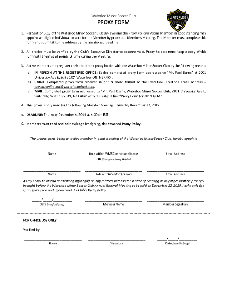 Fillable Online Boerne Soccer Club Proxy Vote Form Fax Email Print ...
