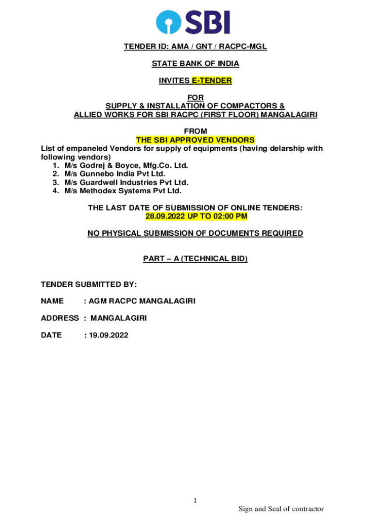 Fillable Online TENDER ID: AMA / GNT / RACPC-MGL Fax Email Print ...
