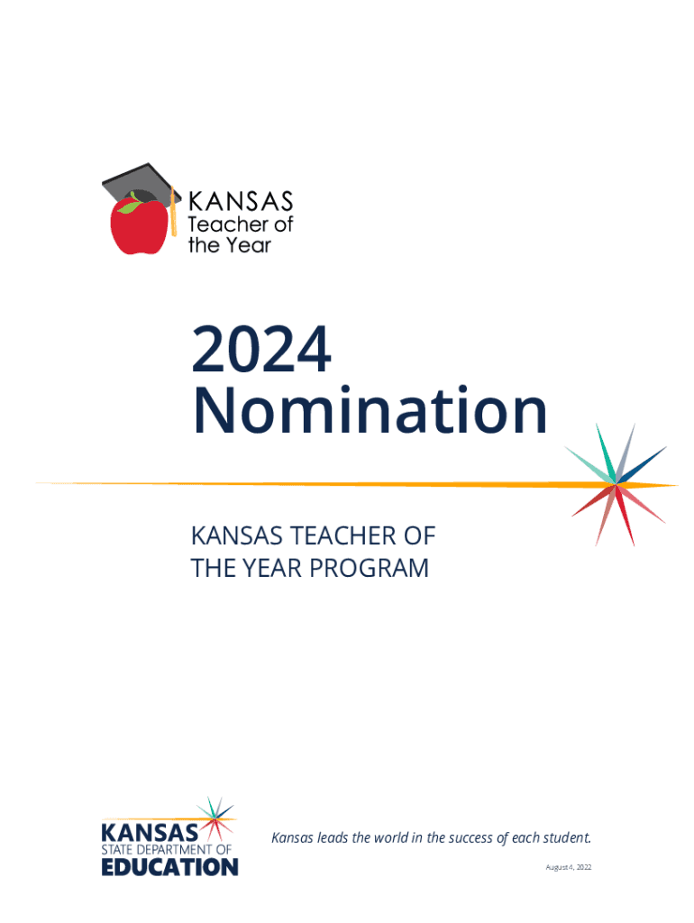 Fillable Online 2024 Nomination Kansas Teacher of the Year. 2024 ...