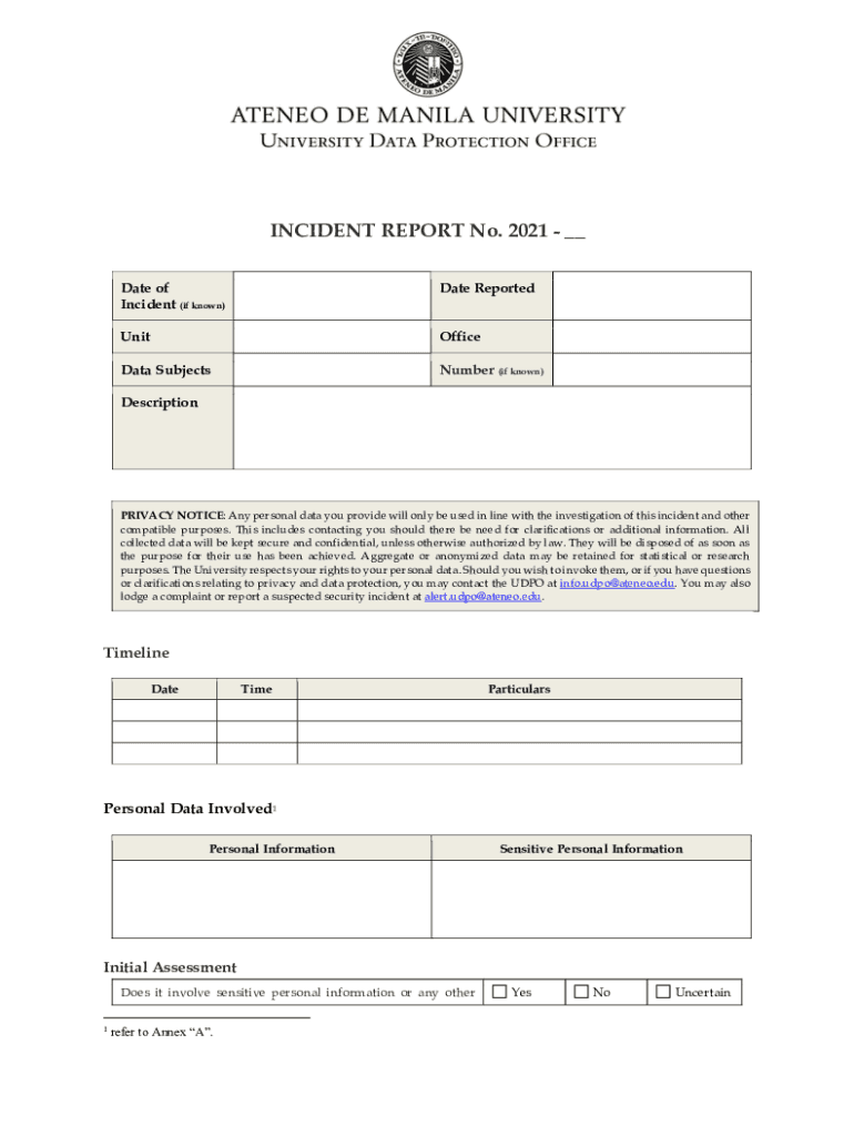 Fillable Online Personal Data Incident Report Form Fax Email Print - pdfFiller