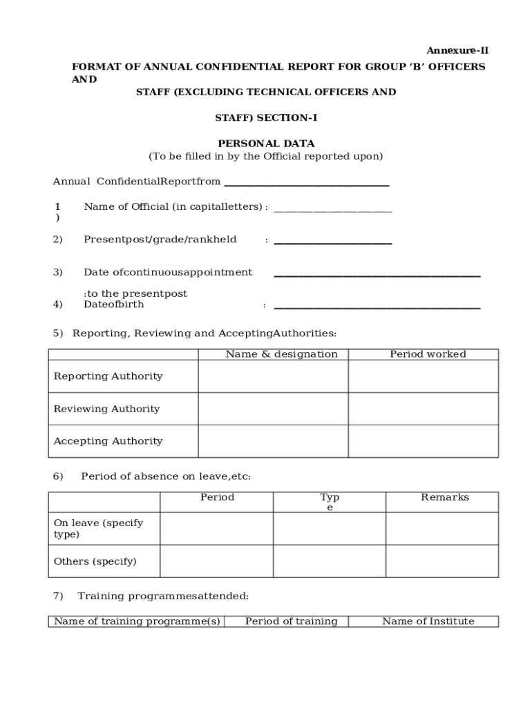 at of annual confidential report for group 'b' officers and Doc ...