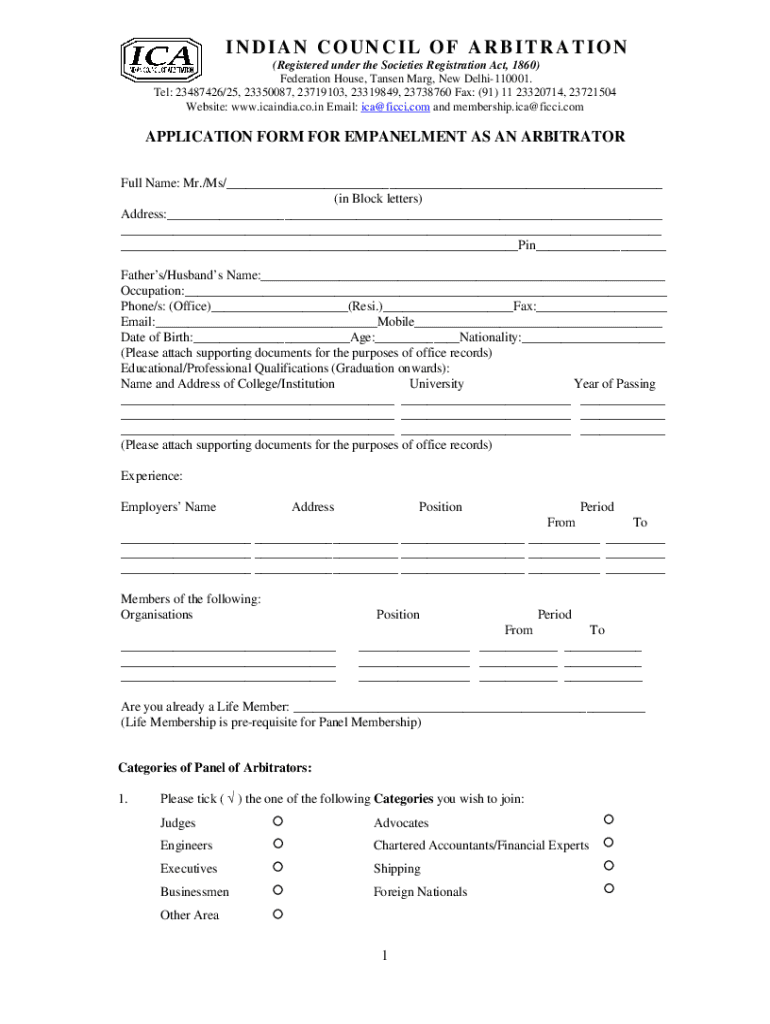 Fillable Online Form for Enrolment in the Panel of Arbitrator.doc Fax Email Print - pdfFiller