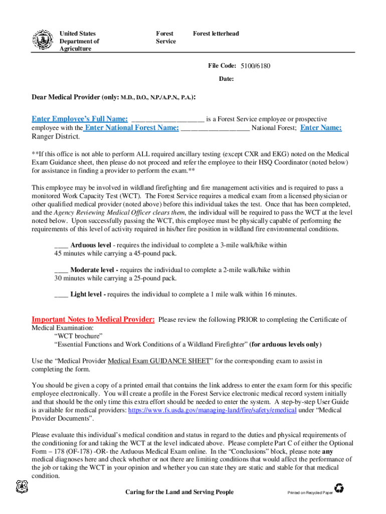 Fillable Online Letter to Medical Provider on Forest Service Letterhead ...