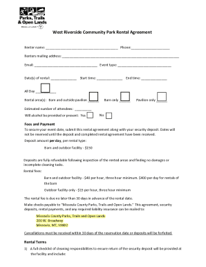 Fillable Online West Riverside Community Park Rental Agreement Fax ...