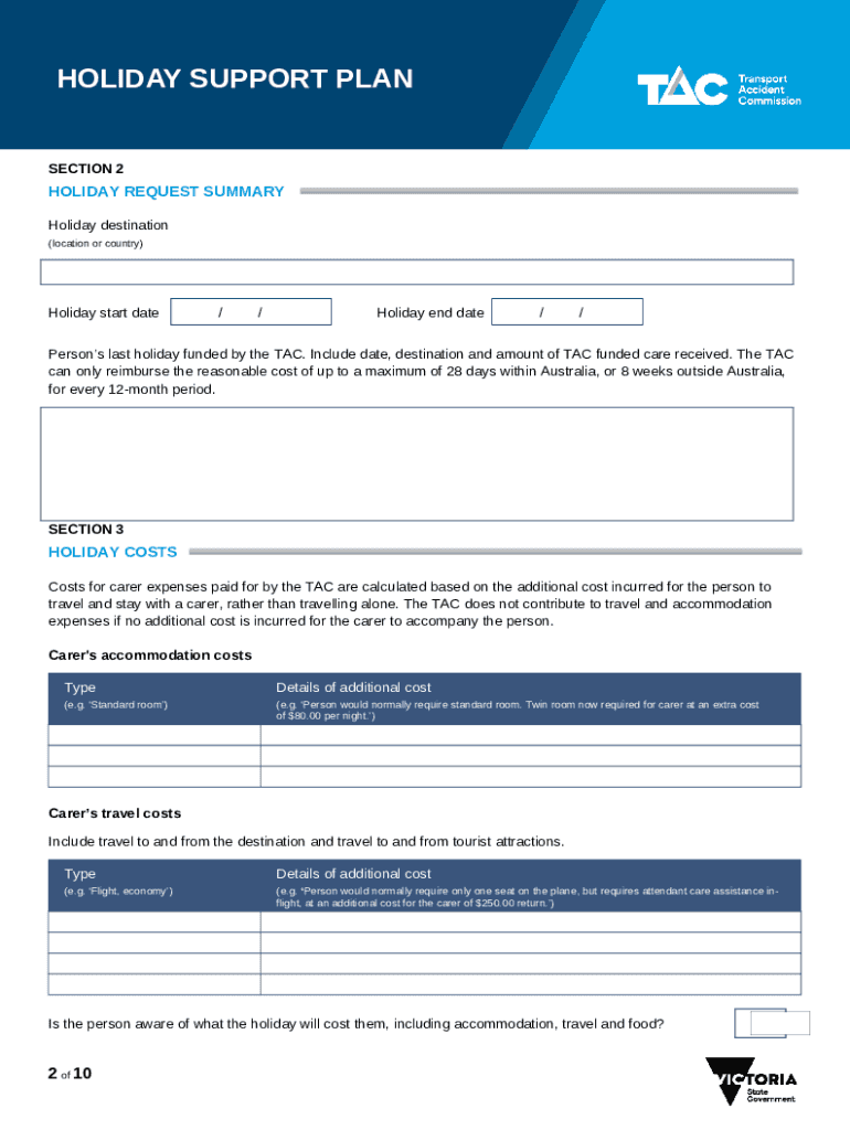 TAC Holiday Support Plan Doc Template | pdfFiller