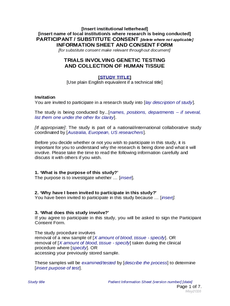 Participant Ination Sheet/Consent Parent/Guardian Doc Template | pdfFiller