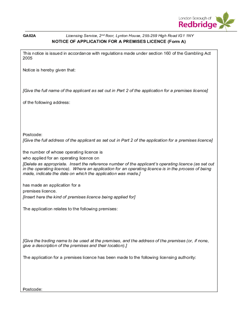 Fillable Online Notice Of Application for a new premises licence Fax ...