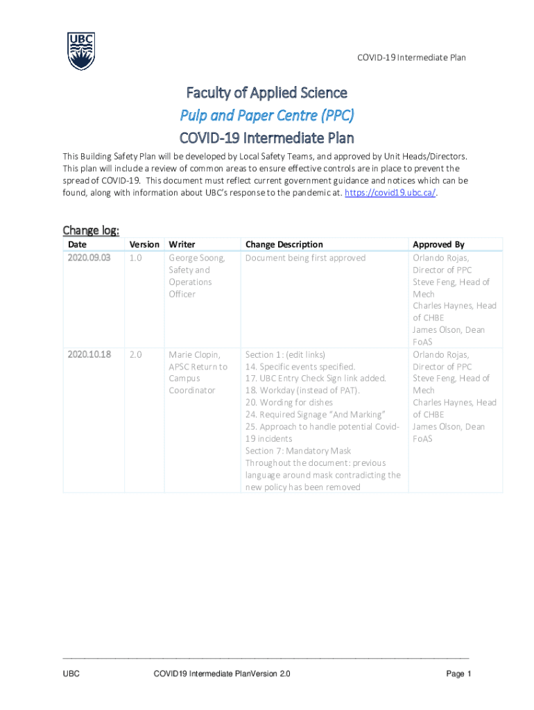 Fillable Online ppc2 sites olt ubc COVID-19 Intermediate Plan Template ...