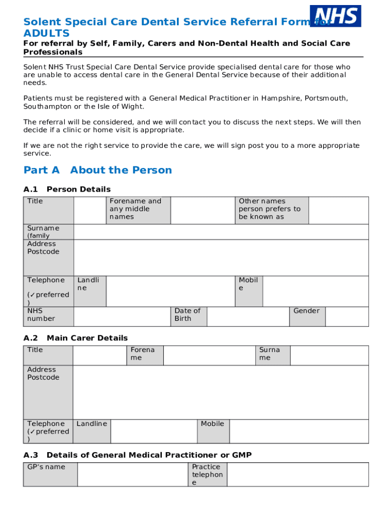 Solent Special Care Dental Service - referral for adults Doc Template ...