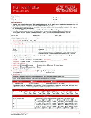 Fillable Online general futuregenerali Proposal Form for FG Health ...