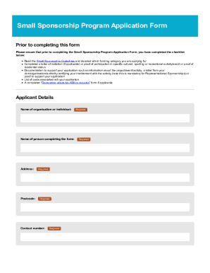 Fillable Online Small Sponsorship Program Application Form Fax Email ...
