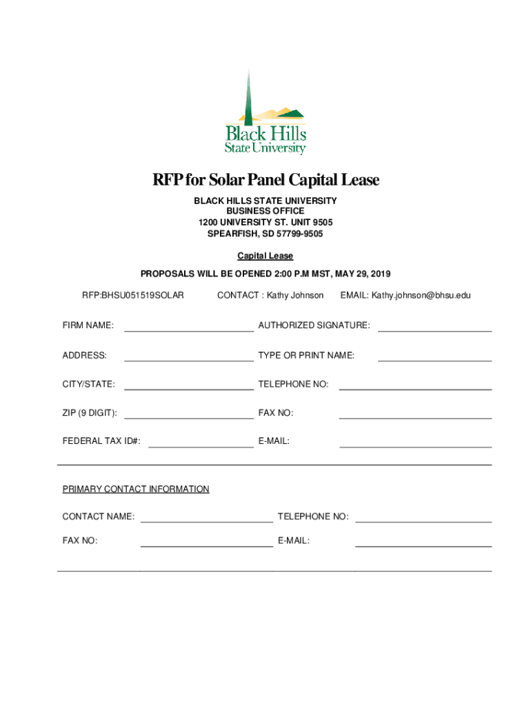 Fillable Online RFP for Solar Panel Capital Lease Fax Email Print ...