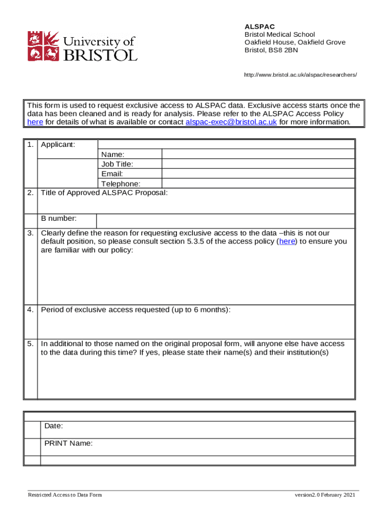 ALSPAC PROPOSAL Doc Template | pdfFiller