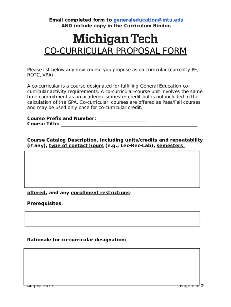 CO-CURRICULAR PROPOSAL - Studylib Doc Template | pdfFiller