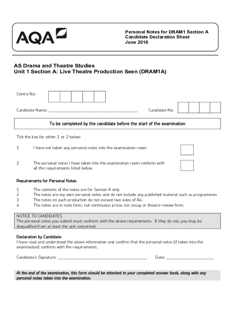 Fillable Online A-level Drama and Theatre Studies Insert Unit 01 Fax ...