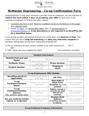 Co-op Confirmation (INTERNATIONAL WORK TERM) Doc Template | pdfFiller