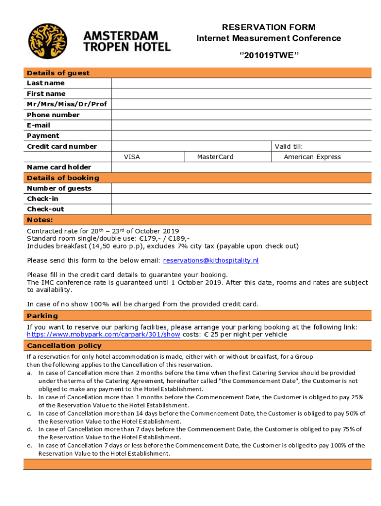 Fillable Online conferences sigcomm RESERVATION FORM Internet Measurement Conference '' ... Fax ...