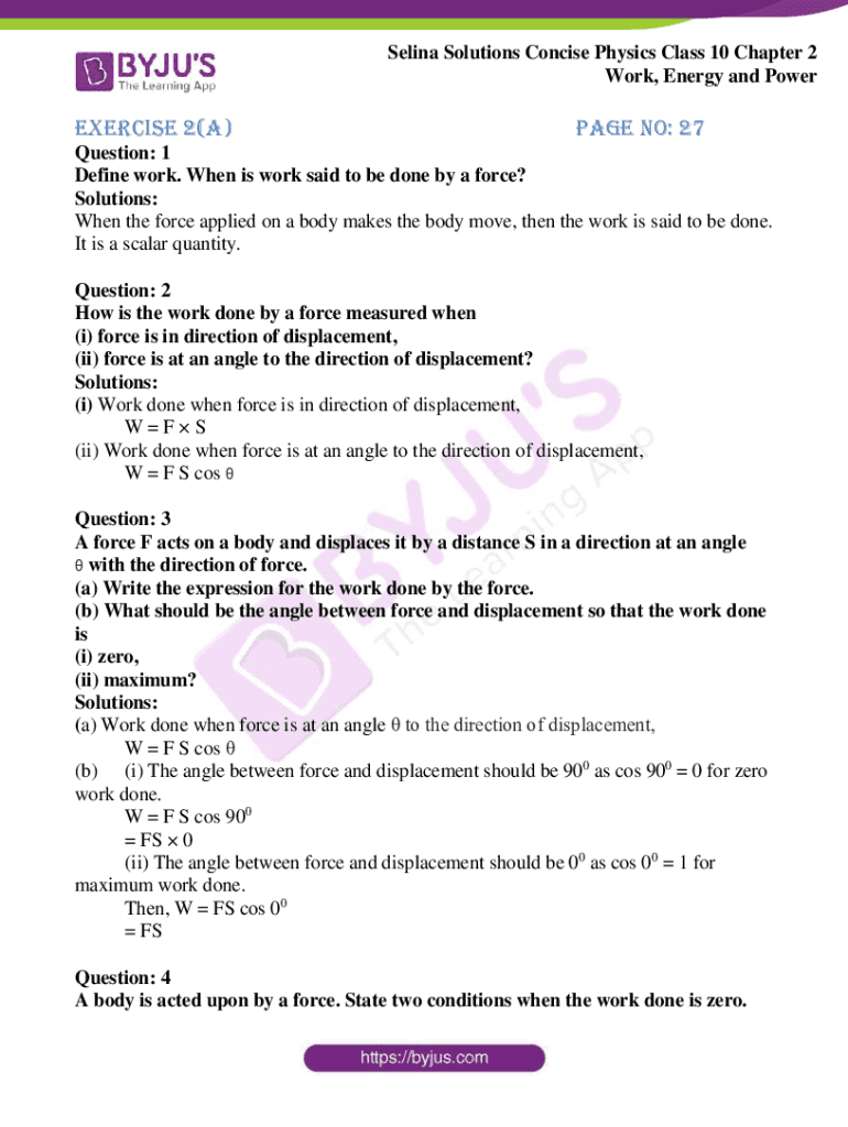 Fillable Online Work, Energy and Power Solutions for Class 10 Physics ...
