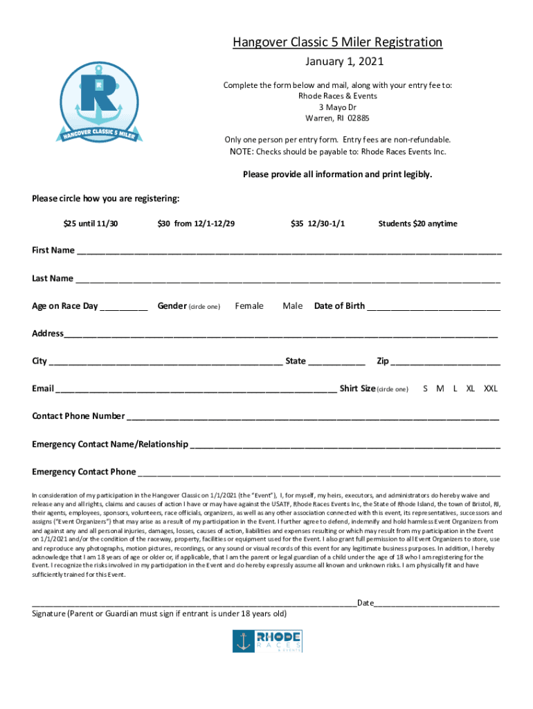 Fillable Online Road Race Registration Form Template Fax Email Print ...