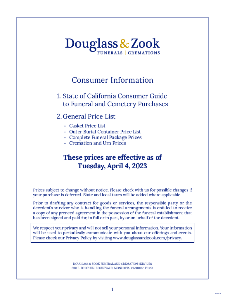 Fillable Online General Price List - Mortuary law Flashcards Fax Email ...