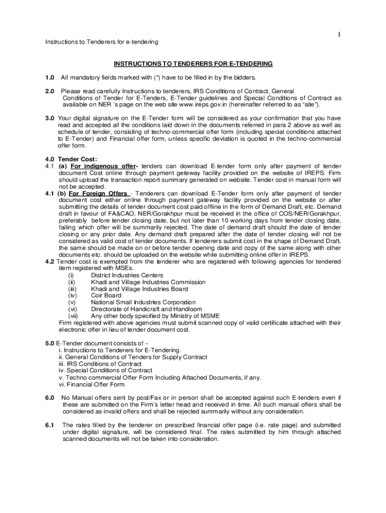 Fillable Online Instructions to Tenderers for e-tendering Fax Email ...