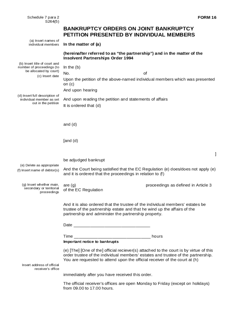 Insolvency: 16 - bankruptcy orders on joint ... Doc Template | pdfFiller