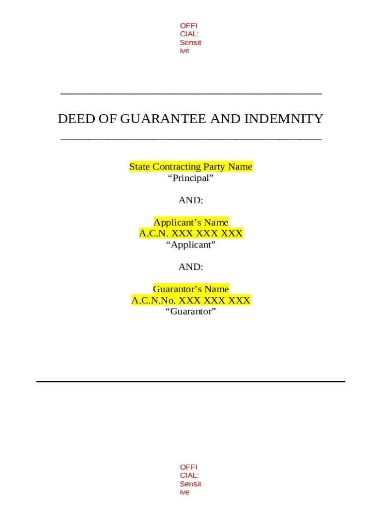 Template Deed of Guarantee and Indemnity (Project Specific) Doc ...