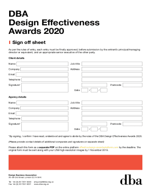 Fillable Online DBA: Design Effectiveness AwardsDesign Business ... Fax ...