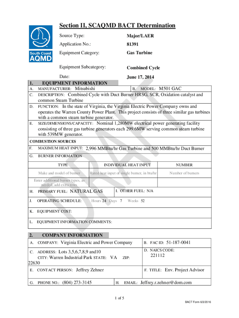 Fillable Online Section I - SCAQMD LAER/BACT Determinations Fax Email ...