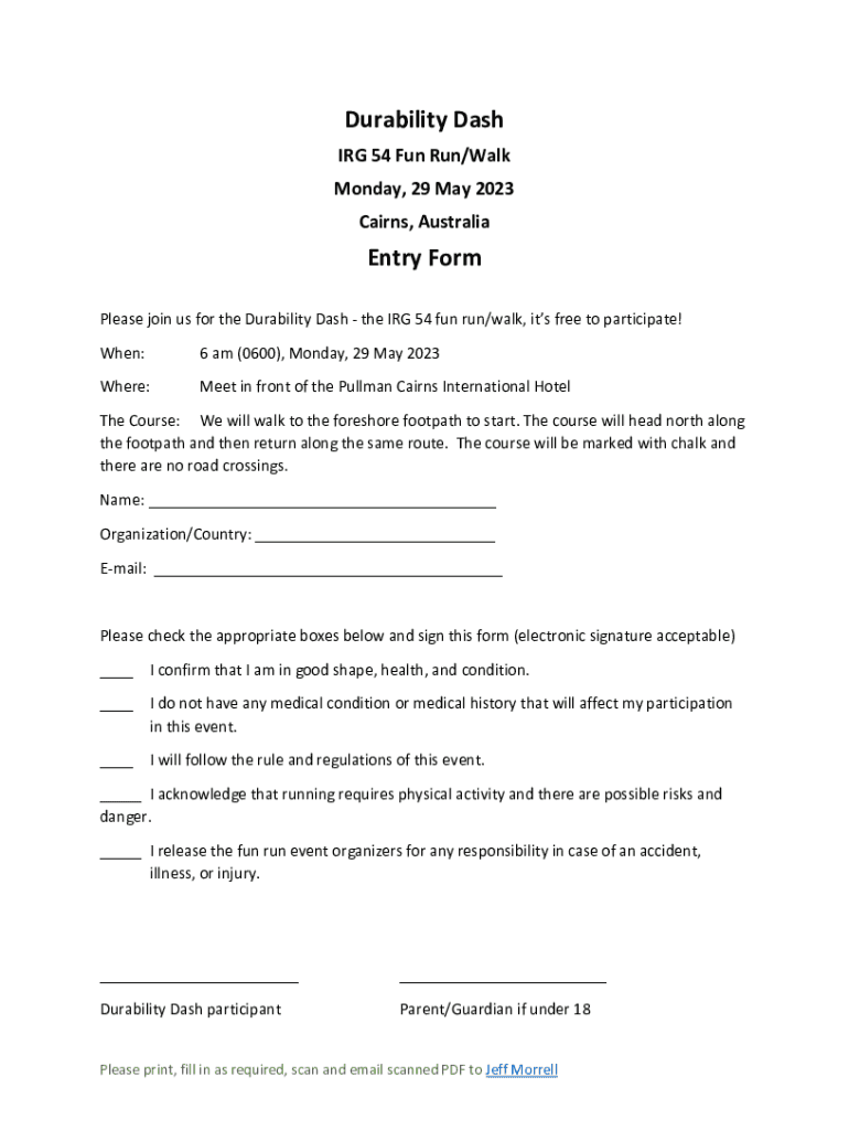 Fillable Online IRG 54 Fun Run Entry Form Fax Email Print - pdfFiller