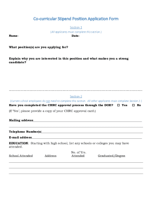 Fillable Online Co-curricular Stipend Position Application Form Fax ...