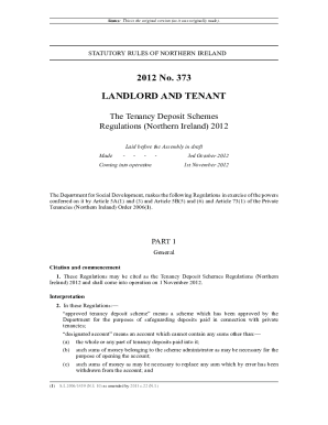 Fillable Online The Tenancy Deposit Schemes Regulations (Northern ...