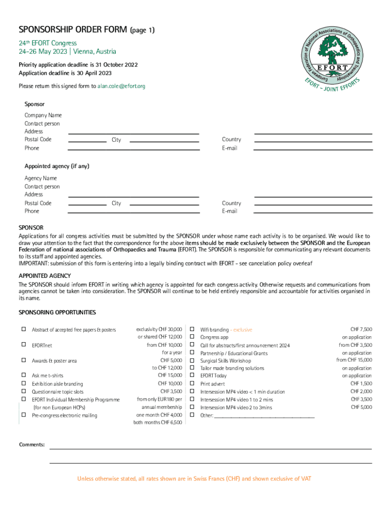 Fillable Online SPONSORSHIP ORDER FORM (page 1) Fax Email Print - pdfFiller