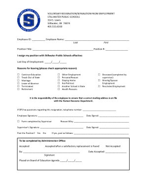 Fillable Online voluntary resignation/separation from employment Fax ...