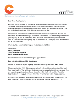 Fillable Online Area Teleride Paratransit Application Form Fax Email ...