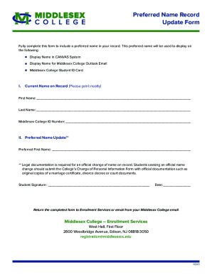 Fillable Online Preferred Name Record Update Form Fax Email Print ...