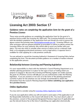 Fillable Online GUIDANCE NOTES FOR APPLICANTS The Licensing Act ... Fax ...