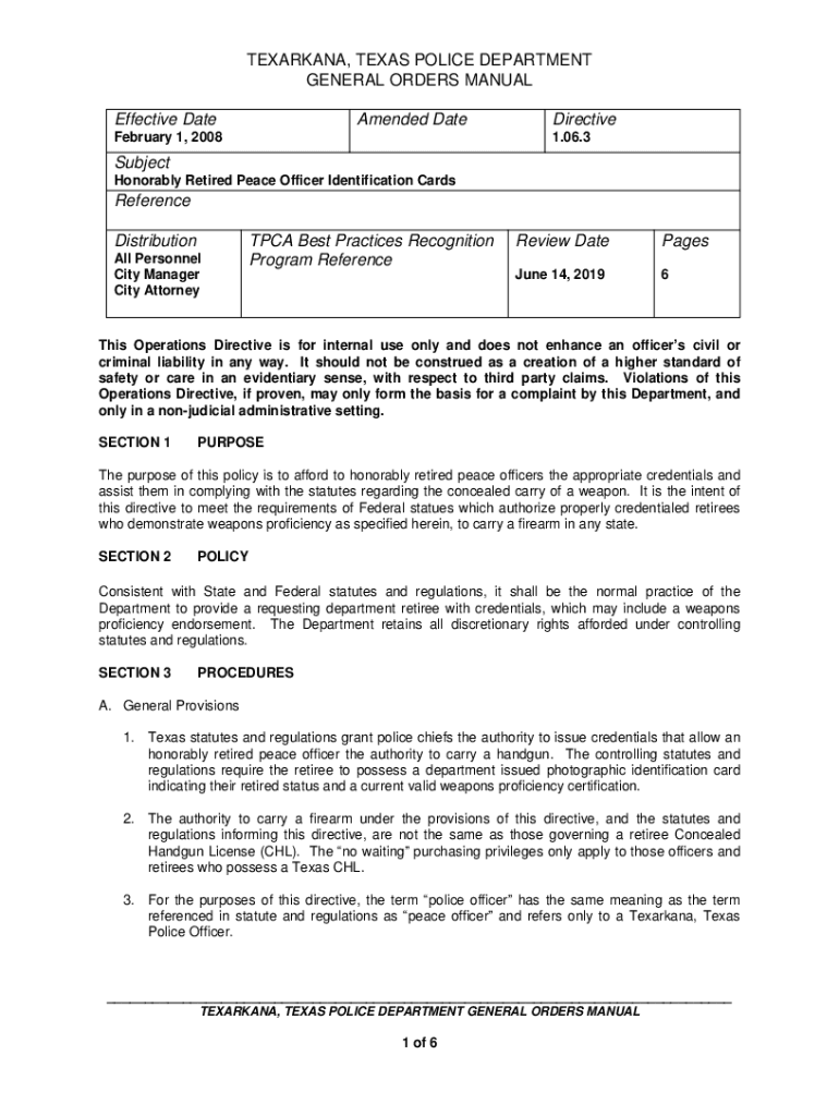 Fillable Online TEXARKANA, TEXAS POLICE DEPARTMENT GENERAL ORDERS ...