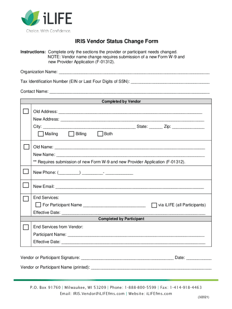 Fillable Online IRIS Vendor Status Change Form Fax Email Print - pdfFiller