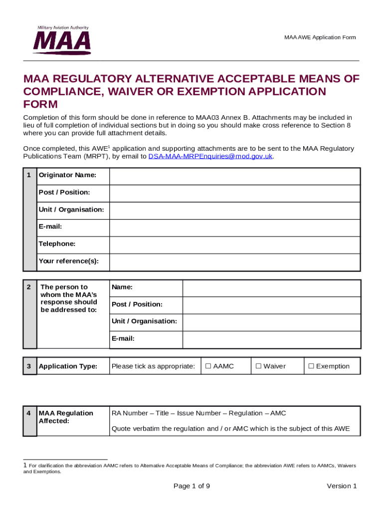 MAA AWE Application Doc Template | pdfFiller