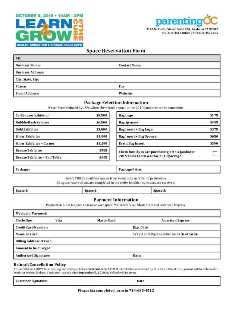 Fillable Online Space Reservation Form Fax Email Print - pdfFiller